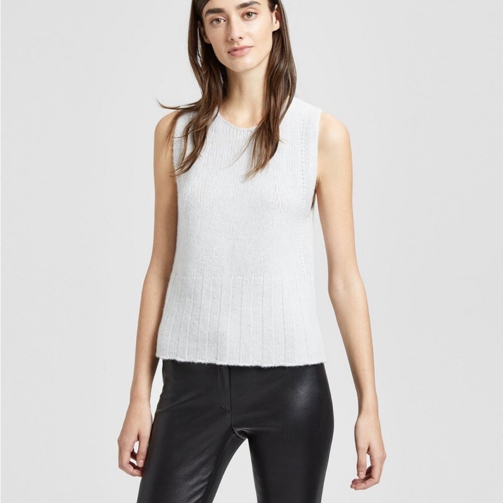 Theory Cashmere High Rib Shell In Cream - Gem
